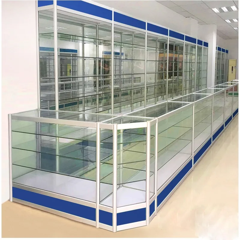 Drugstore Pharmacy Display Stand with LED Light and Lock