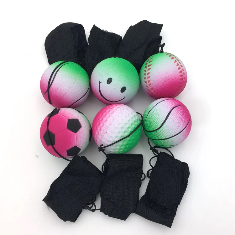 Colorful Solid Foam Rubber Ball with Elastic String Wrist Band