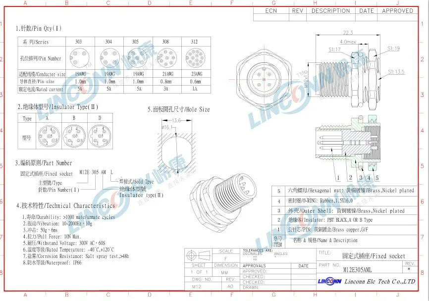 M12 Screw Thread Connector Circular Waterproof Connector 2pin 3pin 4pin ...