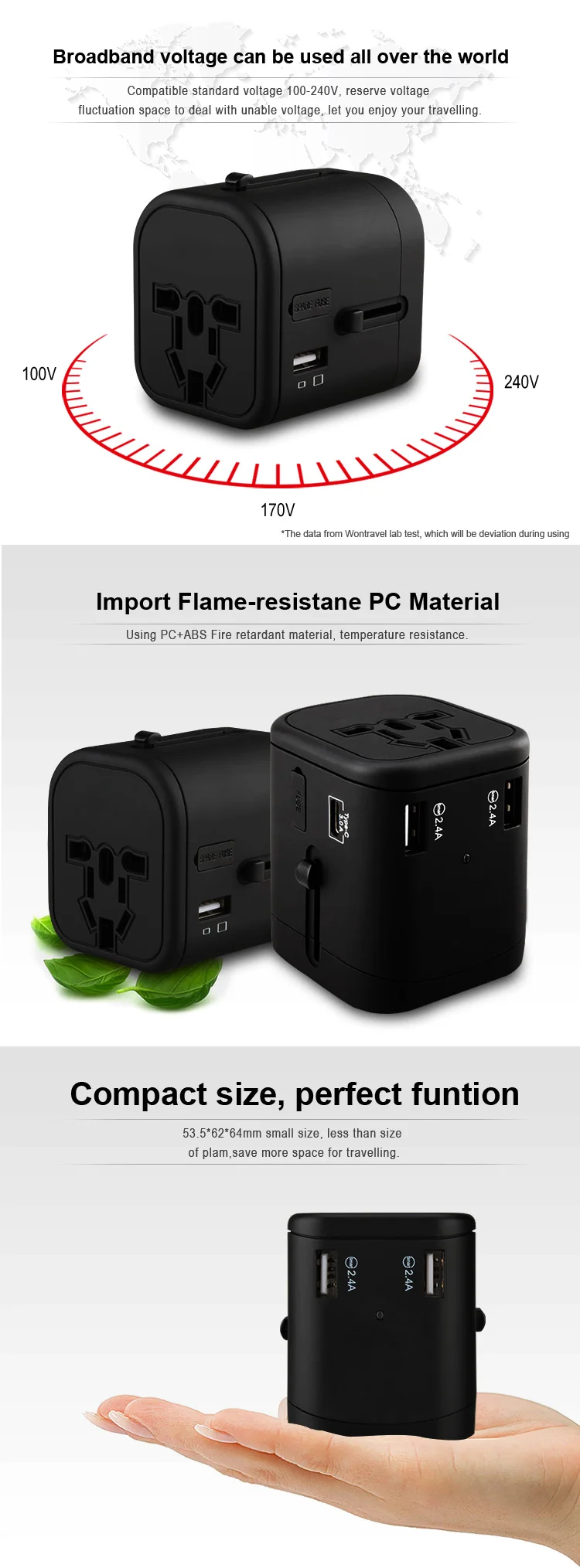 Worldwide Travel Adapter Socket universal usb adapter Type C Wall ...