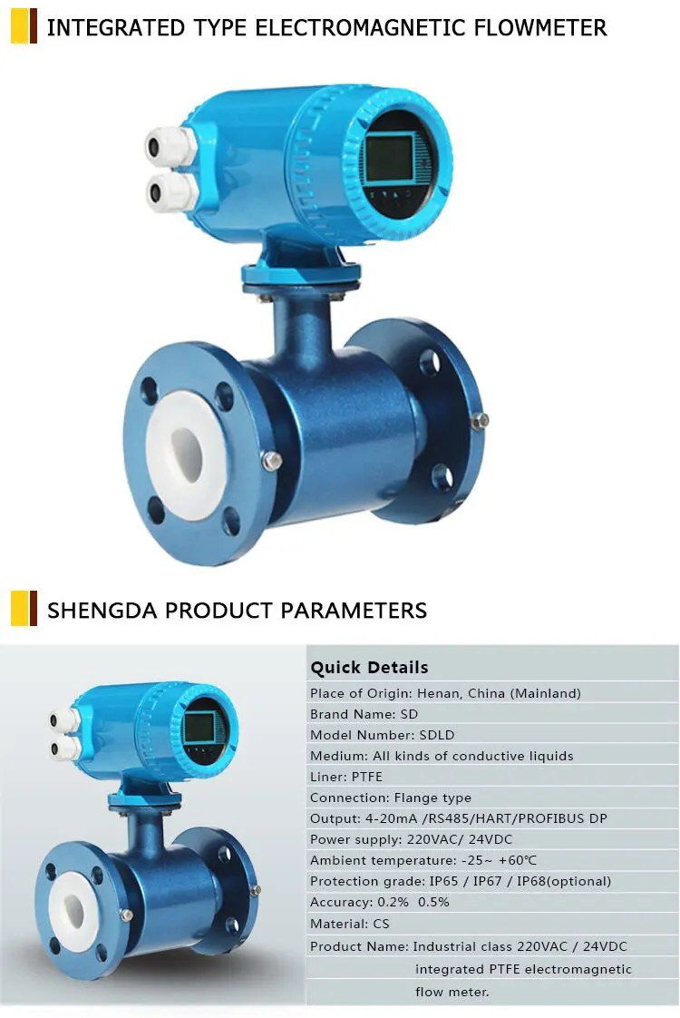 Shengda Rs232 Mag Flow Meter Chemical Resistant Flow Meter Pulse Output ...