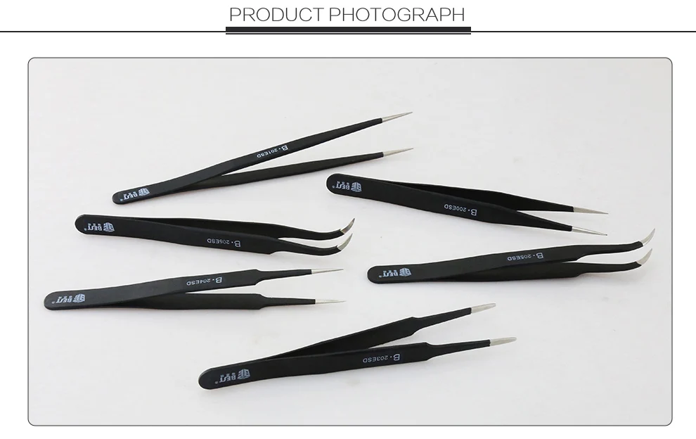 ESD Anti-Static Tweezers Set with Steel Handle Anti-Magnetic Electronic ...