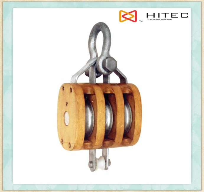 Regular Wood Block Triple Wheel Pulley With Shackle Snatch Block - Buy ...