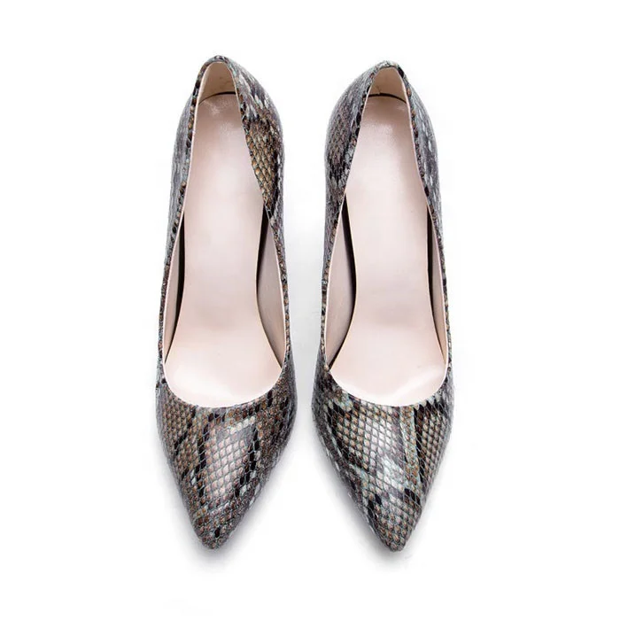 Women High Heels Pumps Pointed Toe Cut Out Python Pattern Stiletto ...