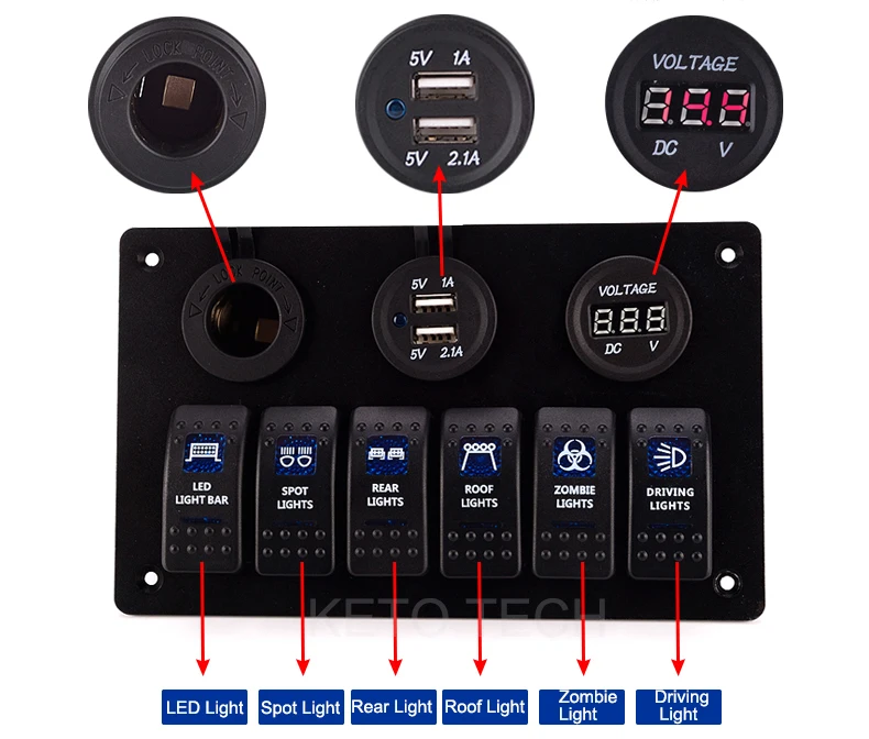 12v Aluminium Suv Offroad Truck Marine 6 Way Switch Panel - Buy 6 Way ...