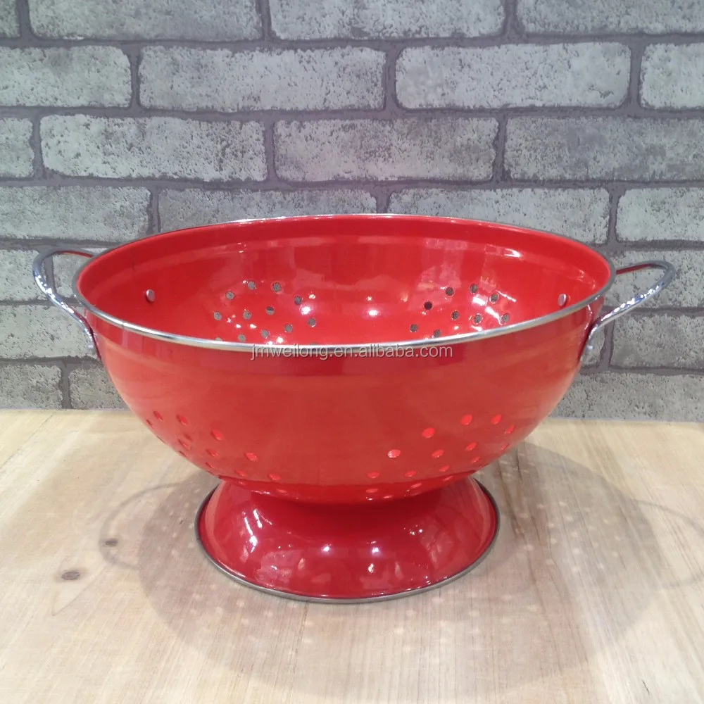 Vintage Enamel Metal Fruit Colander Vegetable Basket Kitchen Strainer ...