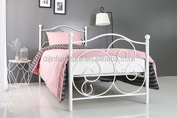 Modern White Steel Metal Princess Style Girls Kids Twin Frame Platform ...