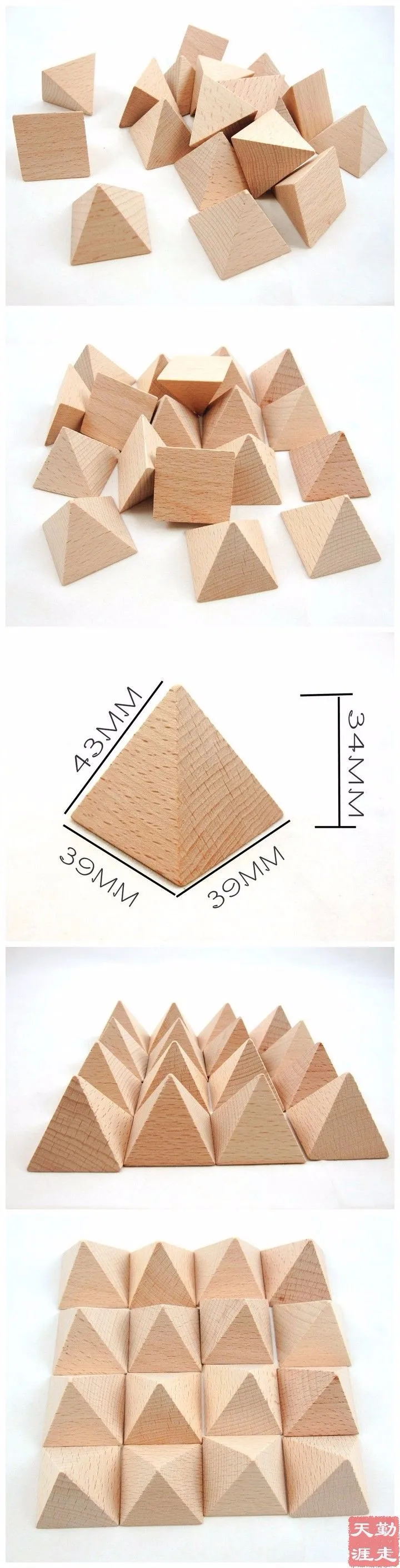 Montessori Teaching Aids Material Unfinished Craft Wooden Pyramids ...