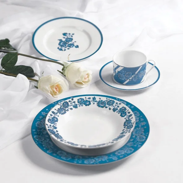 Blue Borders Rim Super White Porcelain Dinnerware Blue-and-white Dishes ...