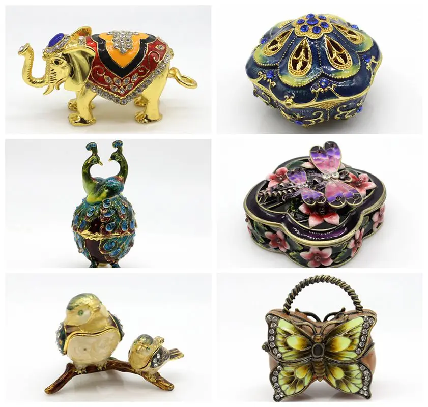 Colorfull Mini Small Duck Shape Jewelry Metal Trinket Box Crystal ...