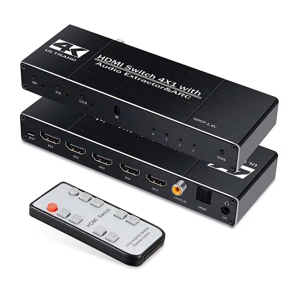 V2.0 4k Hdmi Switch 4x1 4 In 1 Out Hdmi Switcher With Arc Spdif Coaxial ...