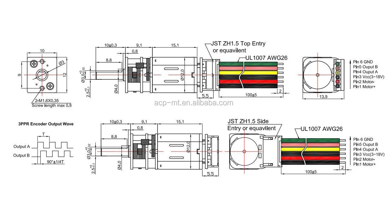 12mm 1:150 Gear Ratio N20 Gear Motor With Encoder Brush 3mm Permanent ...