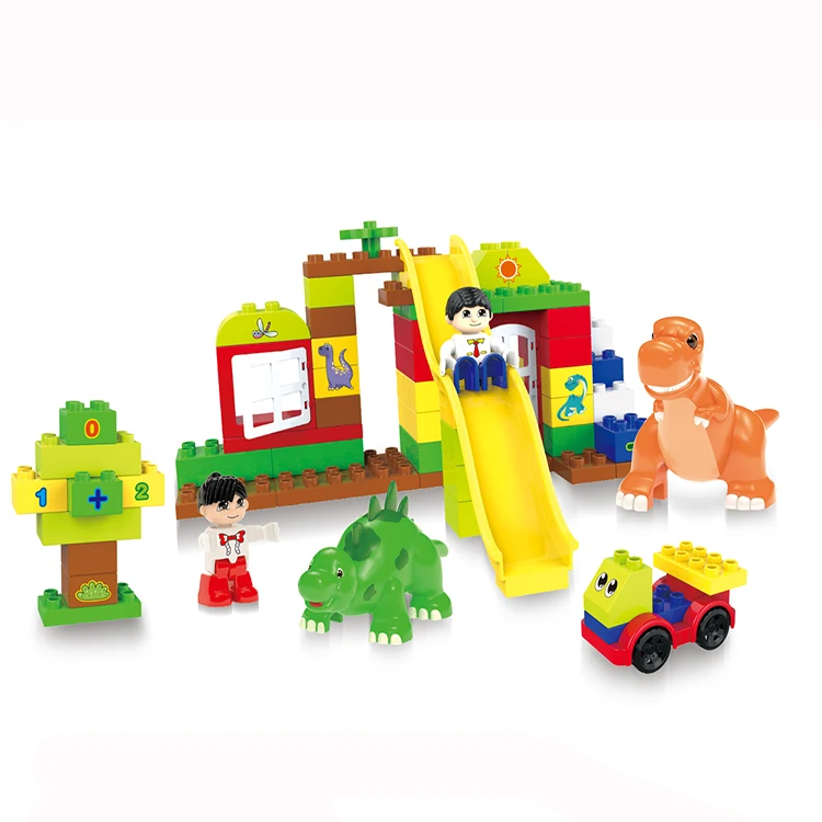 44pcs Dinosaur Park Building Block 7 Color Block With 2 Dinosaur And 2 ...