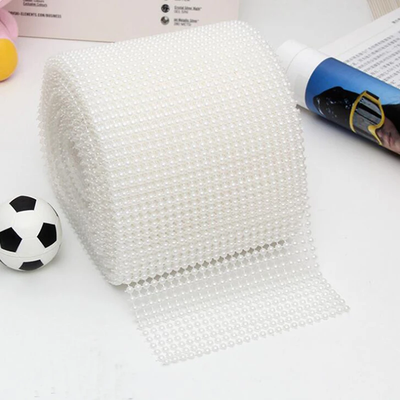 4.5" X 10 Yards 24 Rows Ivory Artificial Pearl Mesh Ribbon Wrap For ...
