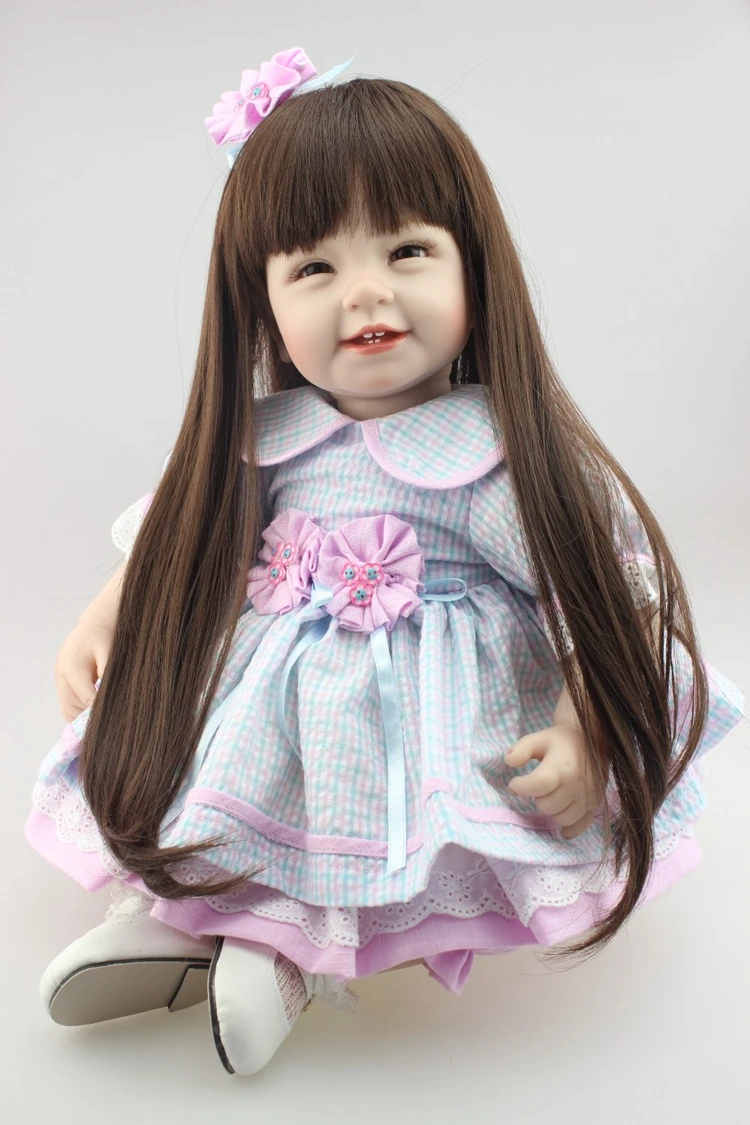NPK muñeca con el pelo largo realista suave de silicona renacer bebés ...