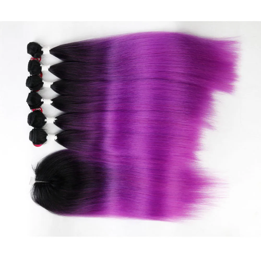 7pcs Synthetic Hair With Closure Synthetic Hair Weaving Fibre Free ...