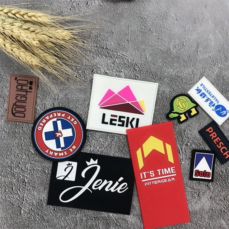 Sew on Custom 3D Logo Embossed Silicone PVC Rubber Labels for Clothing