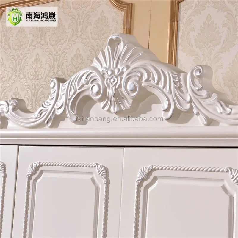 French Baroque Style Hand Carved Design 4 Door Ivory White Mdf Wooden ...