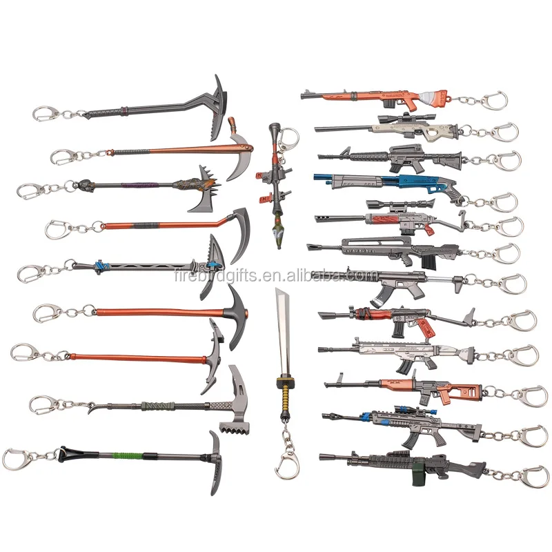 Wholesale Blister Packing Metal Game Hoe Pick Weapon Gun Keychain