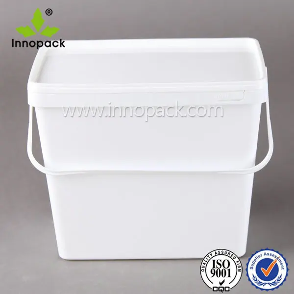 White Rectangular Plastic Bucket With Lid And Plastic Handle For Food ...