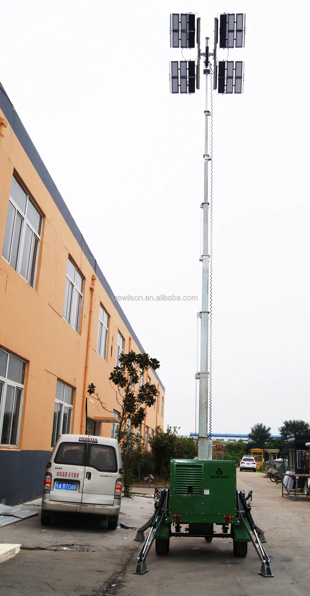 9 Meter Hydraulic Mast Light Tower With Trailer For Road Construction ...