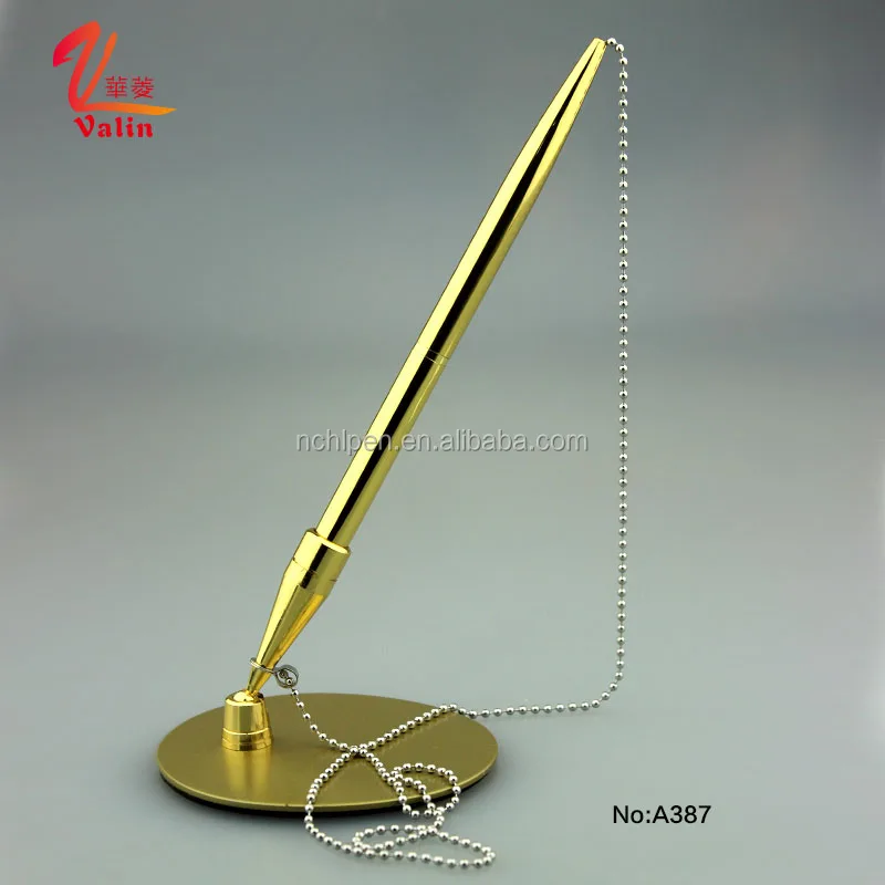 Desk Roller Ball Pen with Cord Stand Table Pen - Office & School Supplies