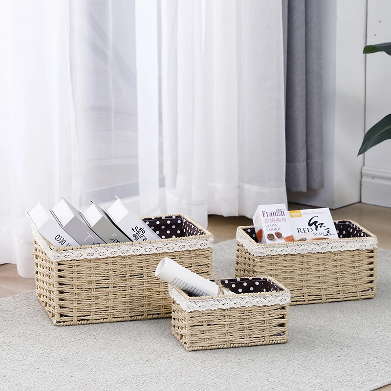 Paper Rope Woven Basket,Multi-purpose Iron Frame Paper Rope Storage ...