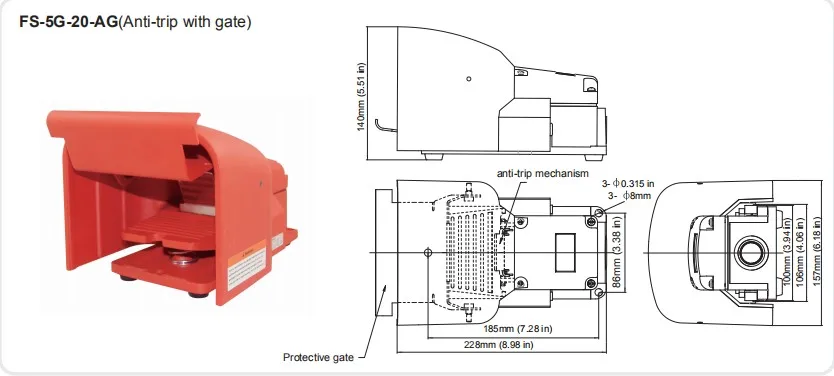 Skylift Footswitch With Aluminum Cast Guard Anti-trip Maintained Pedal ...