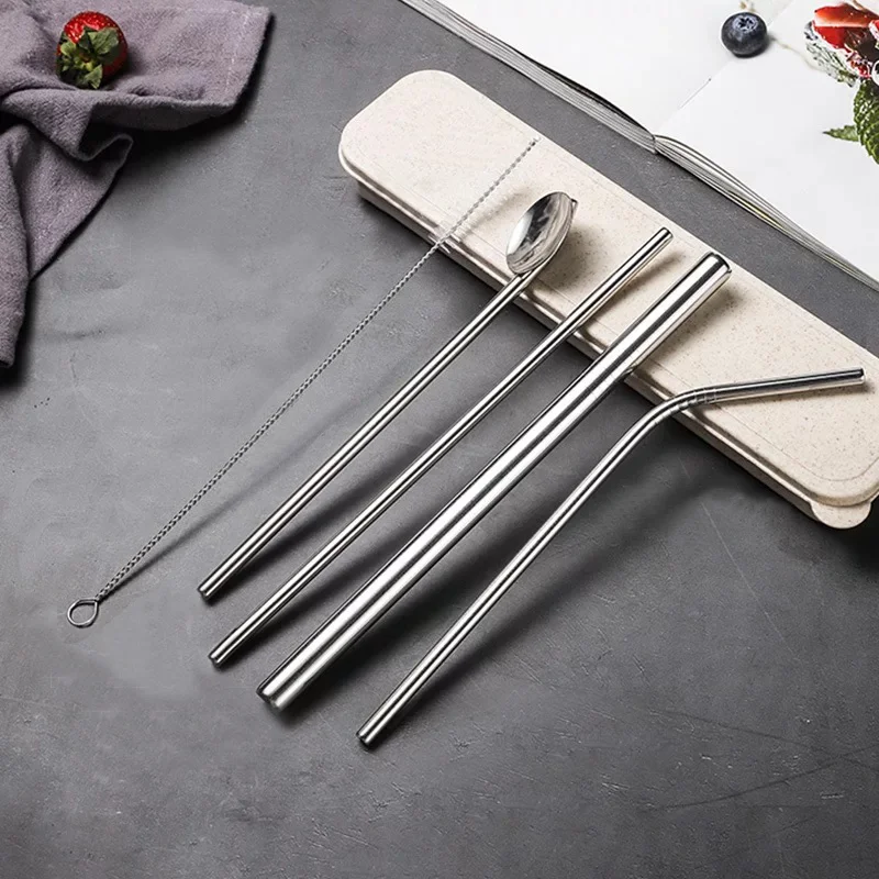 Portable Metal Bubble Tea Straw Set Stainless Steel Drinking Straw Set ...