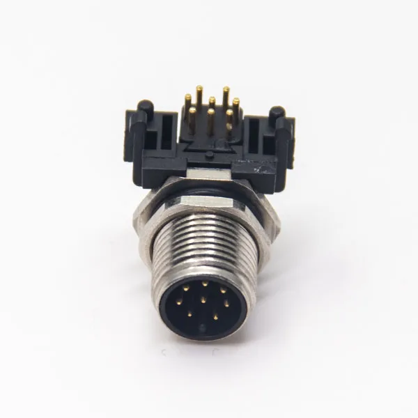 M12 8 Pin Pole Male Circular Connector - Right Angle PCB Mount