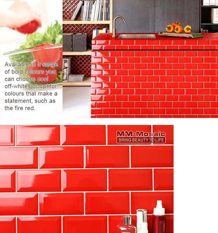 Stock Clearance 3x6 Beveled Edge Subway Ceramic Red Tiles