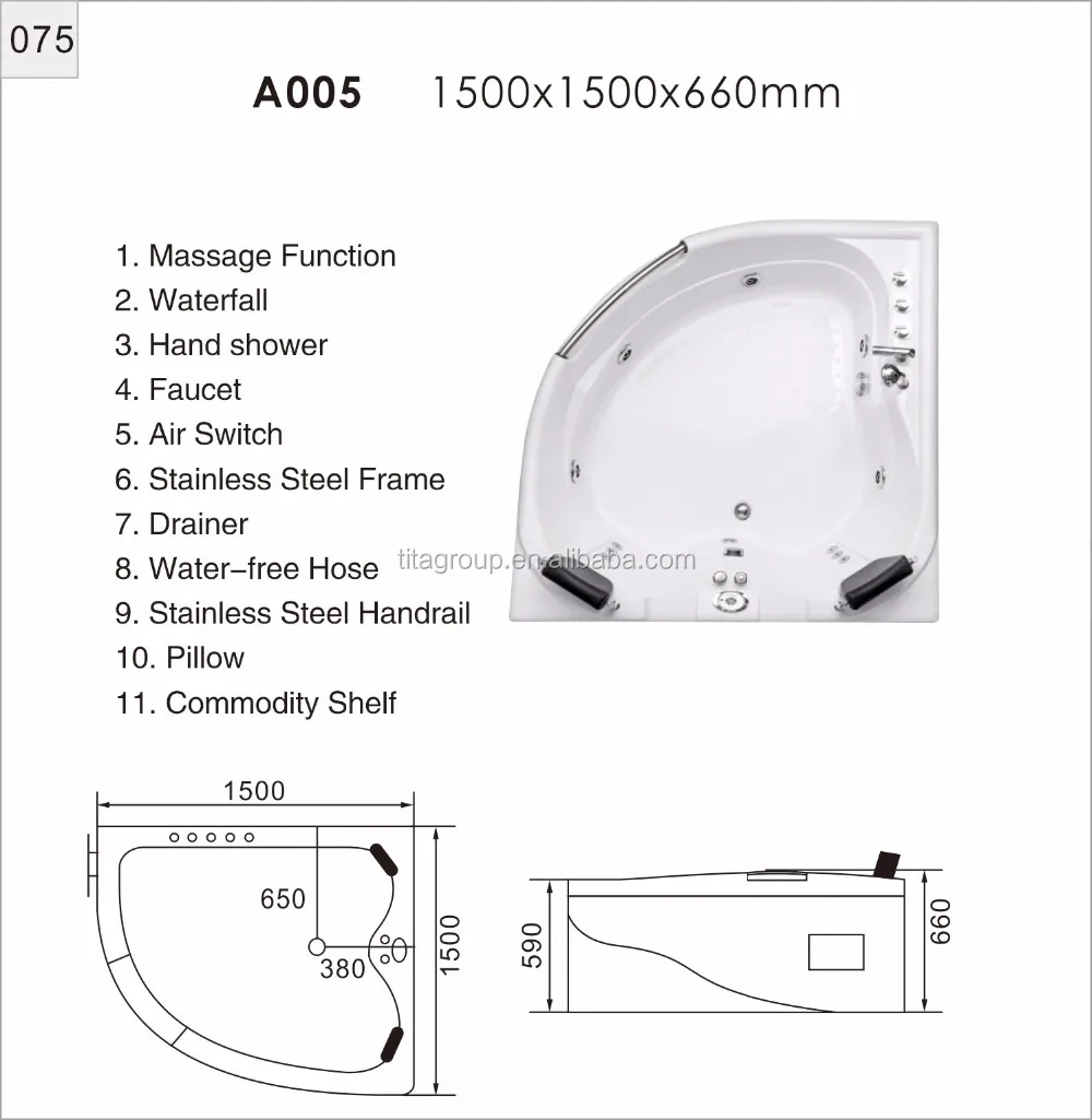 Acrylic Triangle Bathtub - TMB005 Spa Whirlpool Massage
