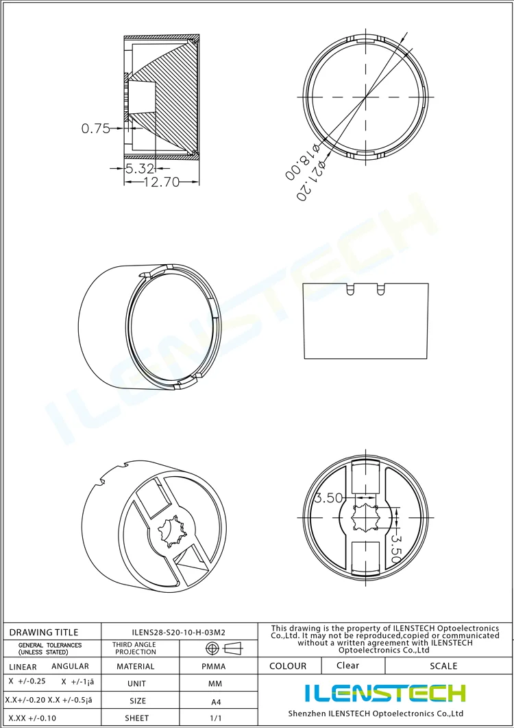 LED Floodlight Lens 20mm 10 Degree Tir Cone Lens with 3m Tapes