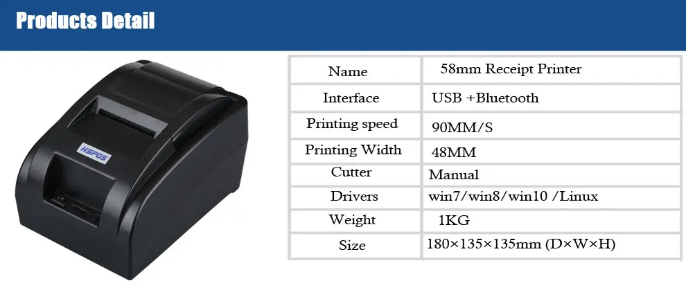 Cheap Pos58 Tharmal Printer Thermal Receipt Printer 58mm Usb Lan Serial Bt Hspos Brand 58hu ...