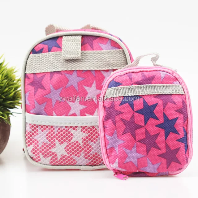 Travel Set Of 2 Doll Size Back Pack And Lunch Bag Girl Doll Backpack ...