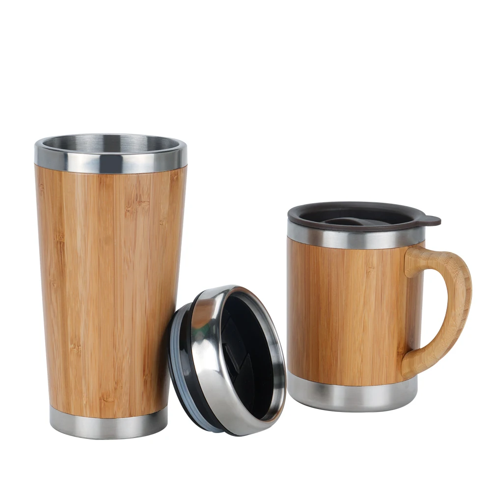 Stainless Steel Coffee Bamboo Cup Mug Double Wall Insulated Vacuum ...