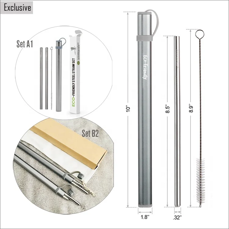 Reusable Stainless Steel Straw With Case Cleaning Brush Aluminum ...