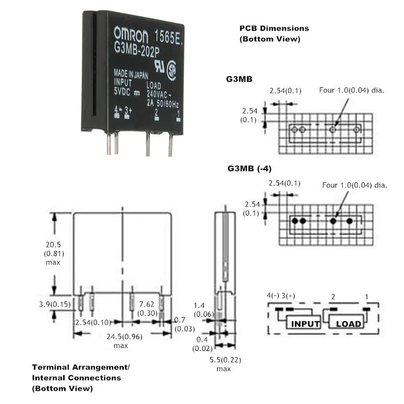 Solid State Relay G3mb-202p-5vdc Dc-ac Pcb Ssr In 5vdc,Out 240v Ac 2a ...