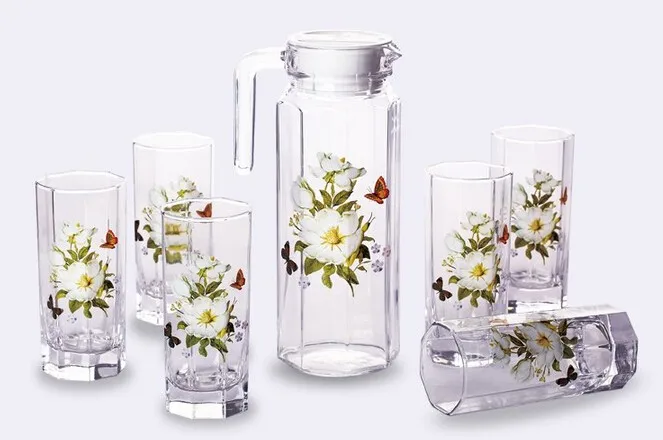 7pcs Glass Jug Set Water Andjuice Jug Setglass Pitcher With Cup Set1pc Jug 6 Pc Cups Buy