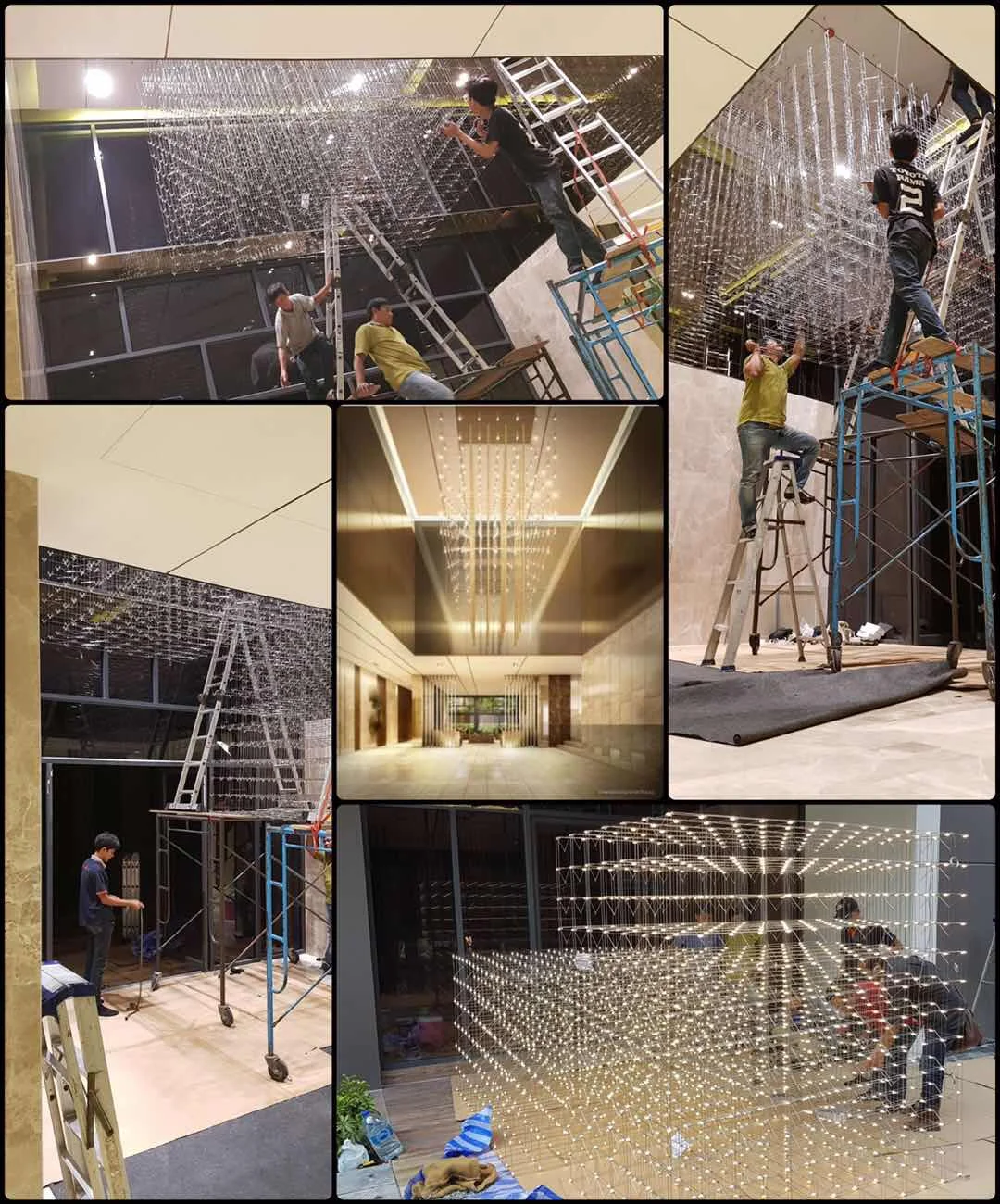 Stainless Silver Frame Large Square Led Chandelier Light