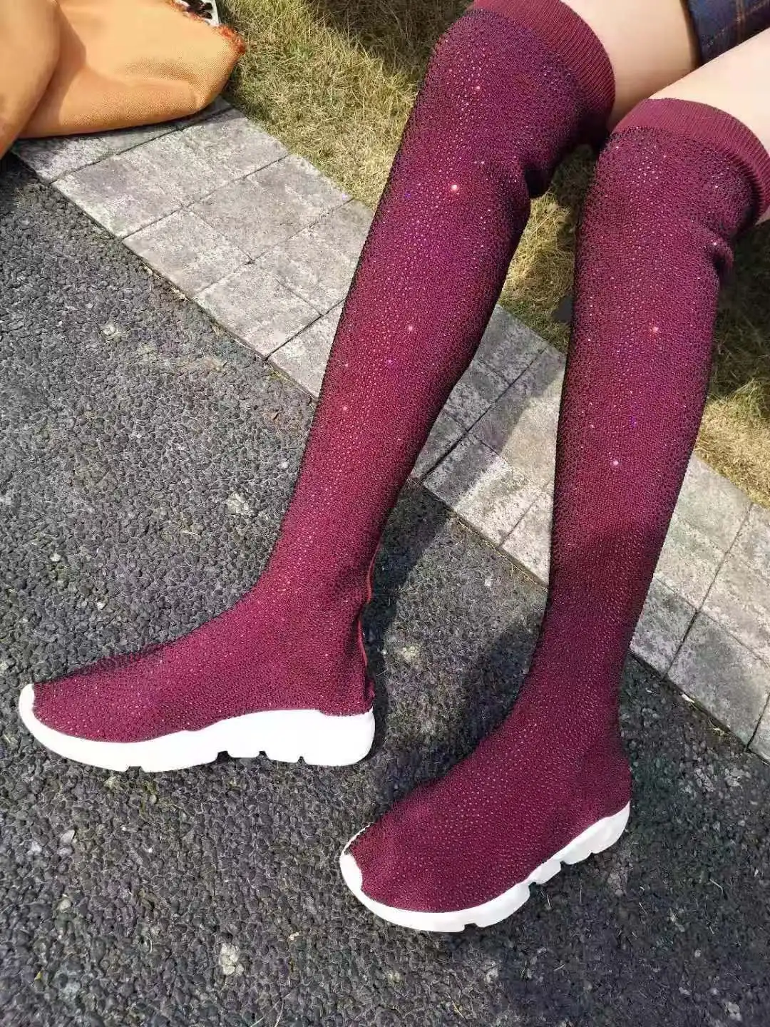 Custom Logo Women Bling Boots Diamonds Long Thigh High Crystals ...