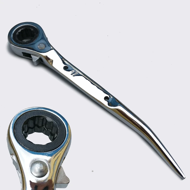 Short Bend-Tailed Flat Ratchet Double Socket Wrench - DONGQI TOOLS
