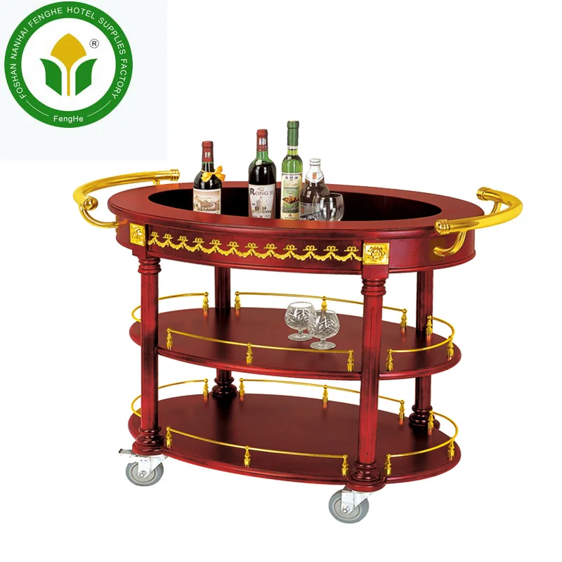 Hotel Guest Room 3 Tier Wooden Wine Bar Trolley Wine Trolley Liquor ...