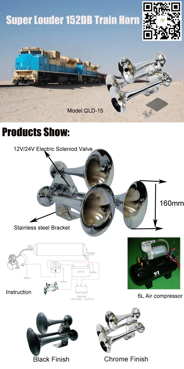 152db Super Loudest Chrome 12v/24v Truck Bus Big Train Electric Air ...