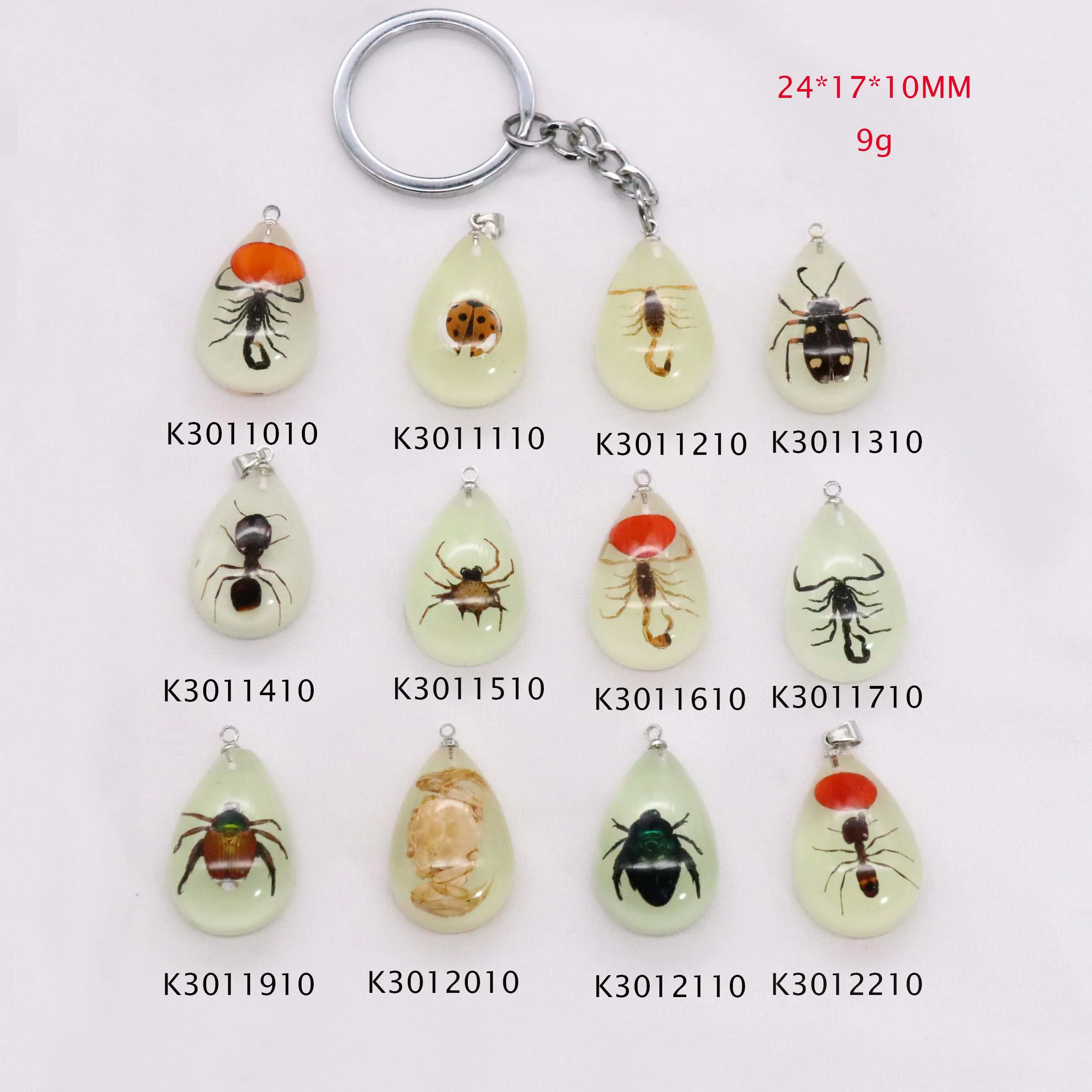 Real Red Scorpion Epoxy Resin Water Drop Glow in the Dark Key Chains