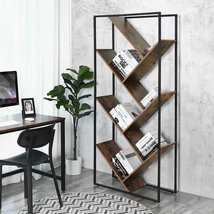 Home Furniture Bookcase Asymmetrical Design Diagonal Book Shelf Wooden ...