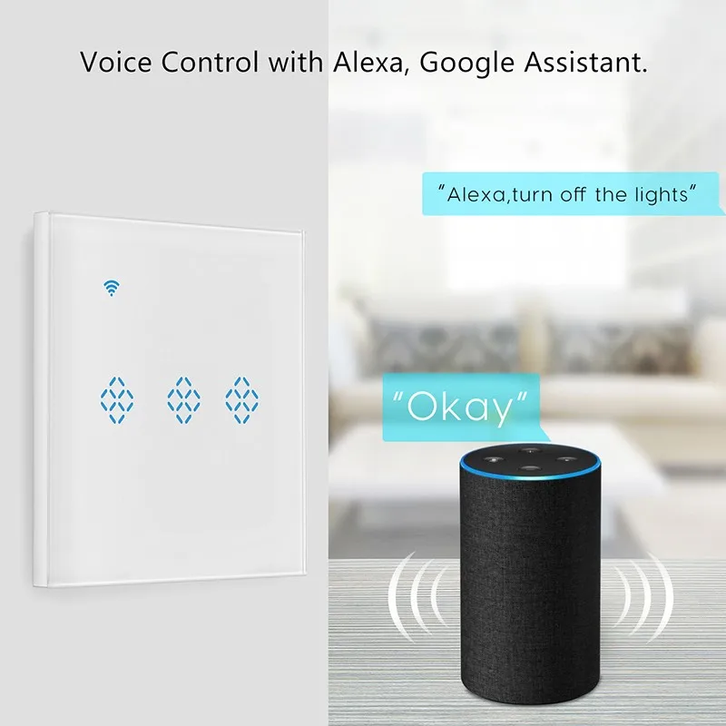 Alexa Touch Panel 220v 1/2/3 Gang Smart Remote Control Wall Light ...