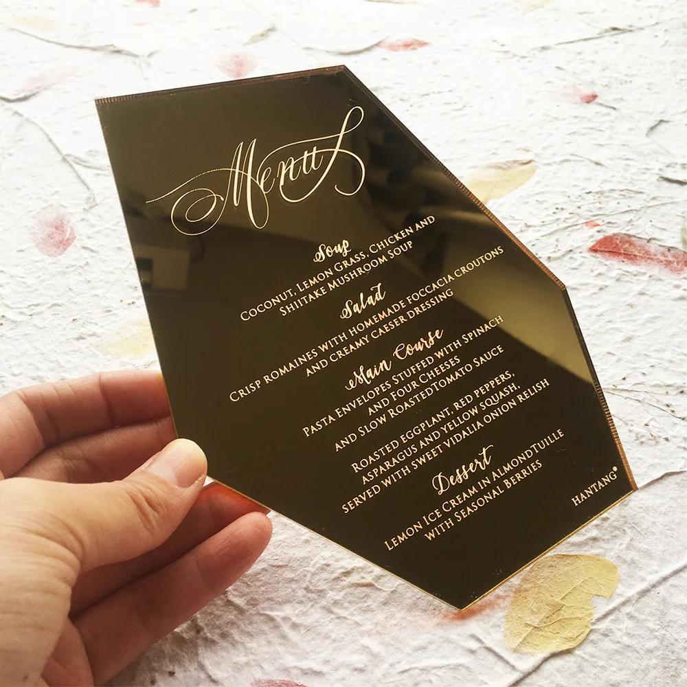 5xinch Luxury Golden Mirror/silver Mirror Acrylic Wedding Menu Cards ...