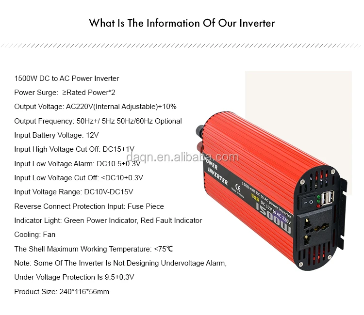 High Efficiency Dc Ac Inverter 12v 220v 1500w Power Inverter With Usb ...