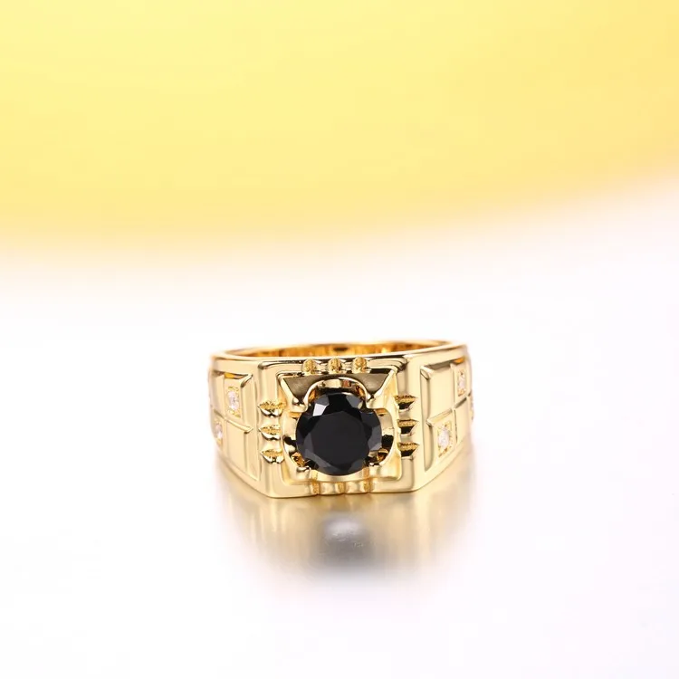 Fashion Simple Cheap Mens Single Stone Rings Gold Rng Black Stone 925 ...